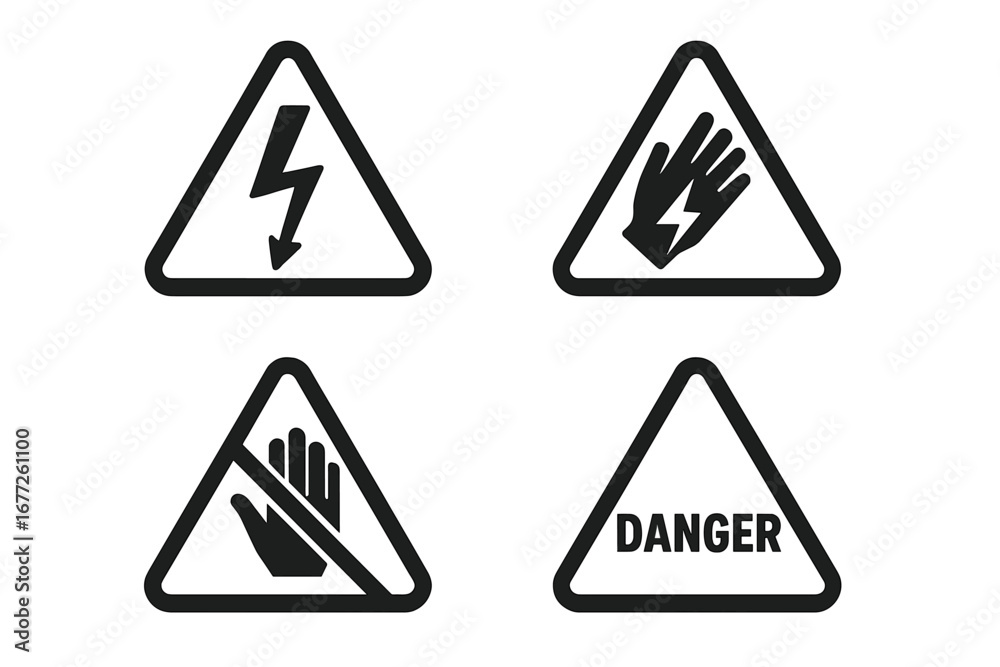 Voltage warning icons solid filled vector set of high voltage signs ...