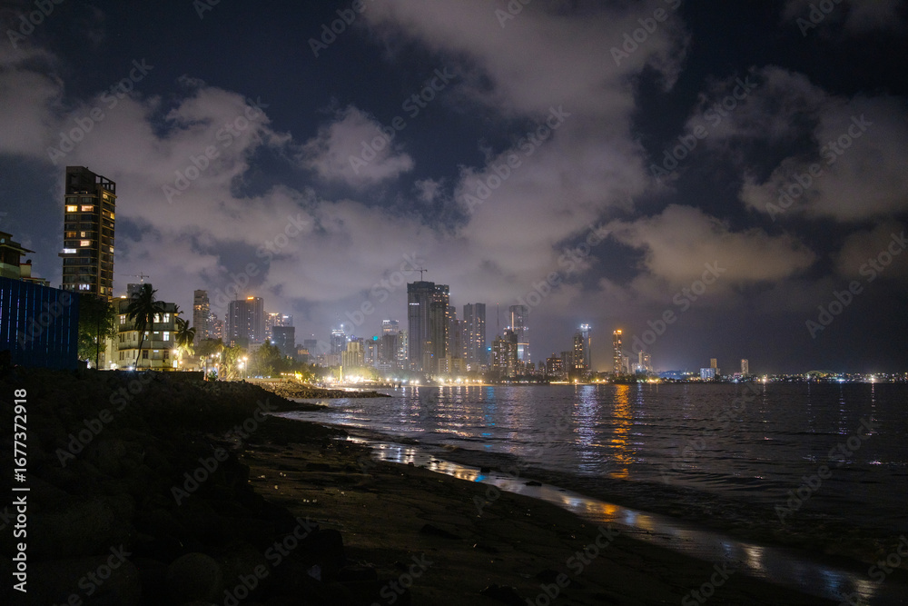 Worli skyline at night, Mumbai city with illuminated high-rise ...