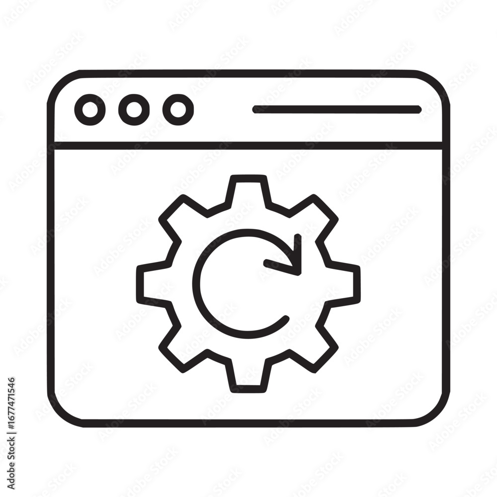 Outline of a browser window with a gear and circular arrow indicating ...