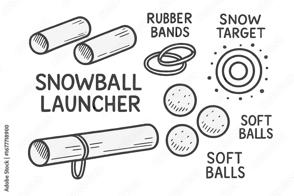 Kids Snowball Launcher Craft. Kids snowball launcher craft doodle set ...