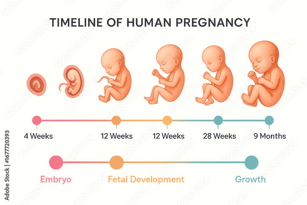 Timeline Of Human Pregnancy Stages Illustration Of Embryonic And Fetal