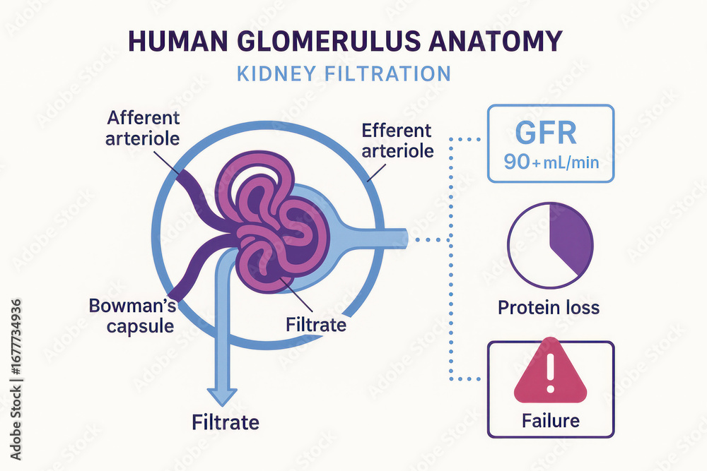 Human Glomerulus Anatomy Illustration: Kidney Filtration Process and ...