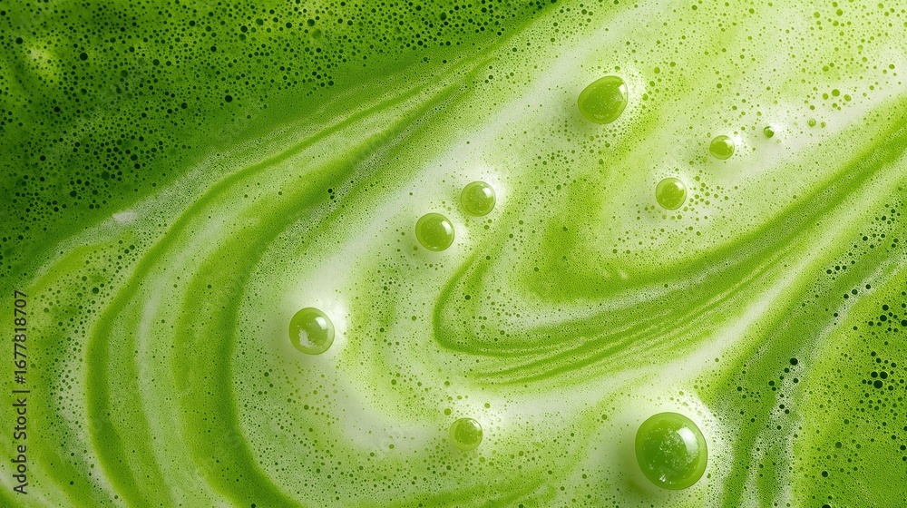 frothy matcha latte with its signature vibrant green color and delicate ...