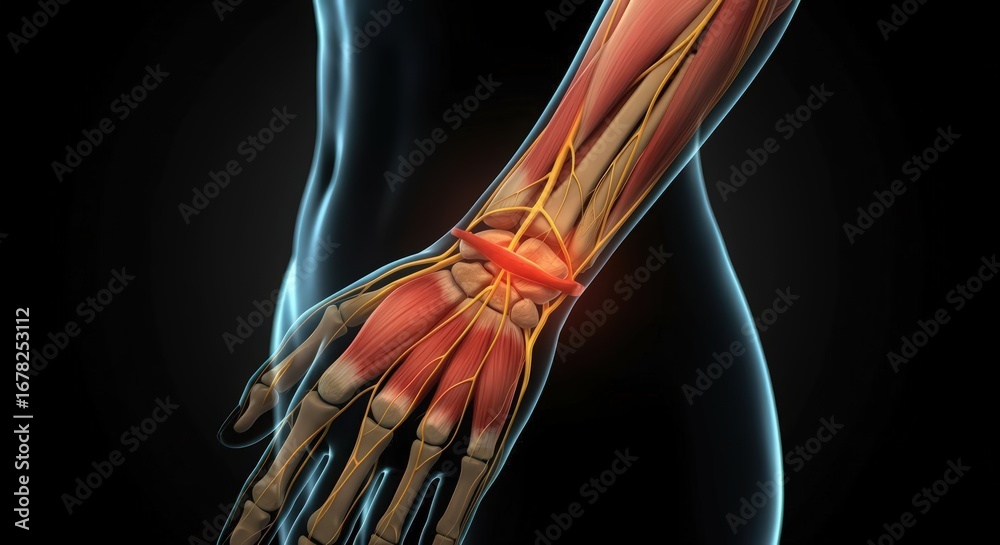 Arm and forearm with a hotspot, illustrating nerve compression ...