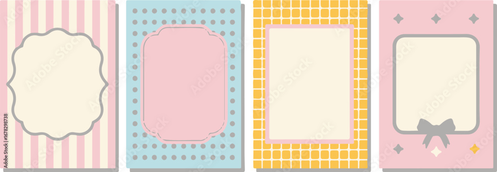Cute Pastel Greeting Card Templates with Decorative Frames and Patterns ...