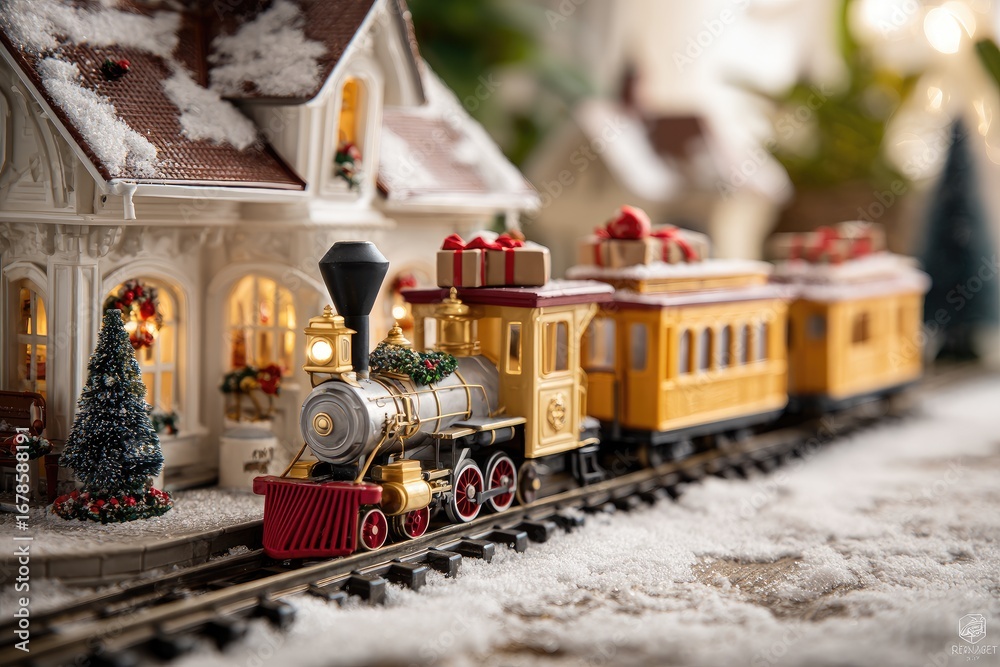 Stock-Foto „Miniature Christmas train scene with a steam locomotive ...