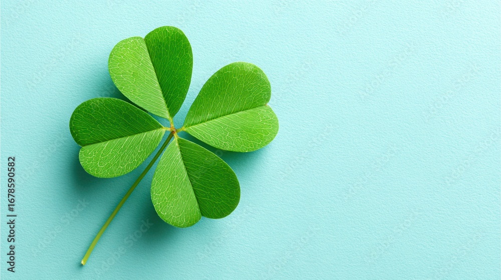 Four leaf clover on light green background symbolizing good luck and ...