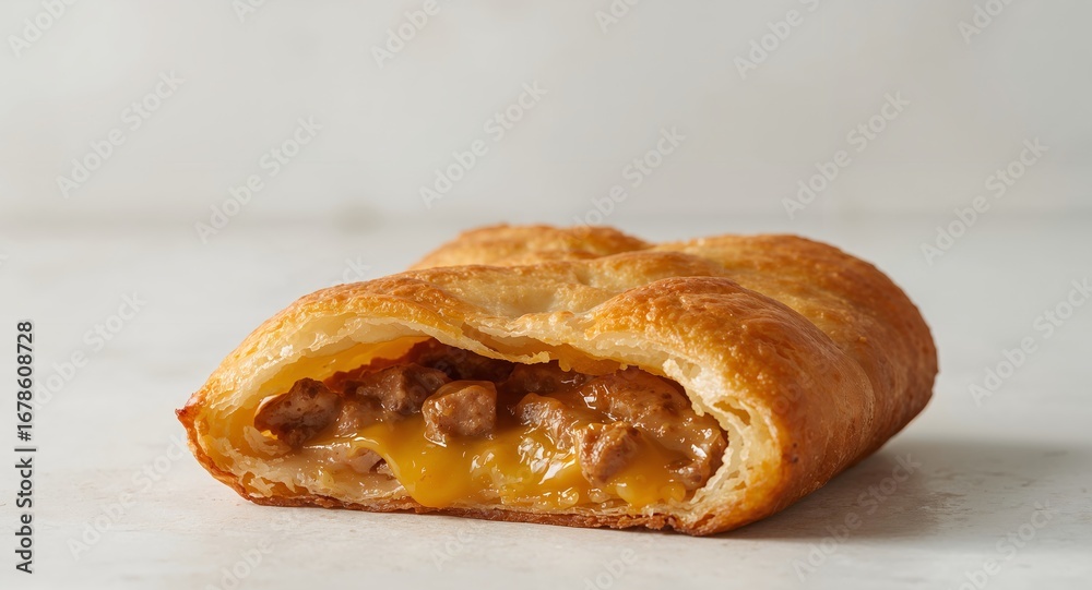 Sausage and Cheese Strudel, Savory Pastry Cut Open, Delicious Breakfast ...