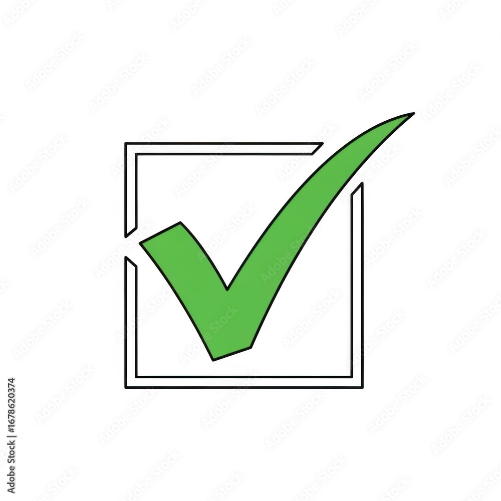 Green check mark inside a square box symbol represents success and ...