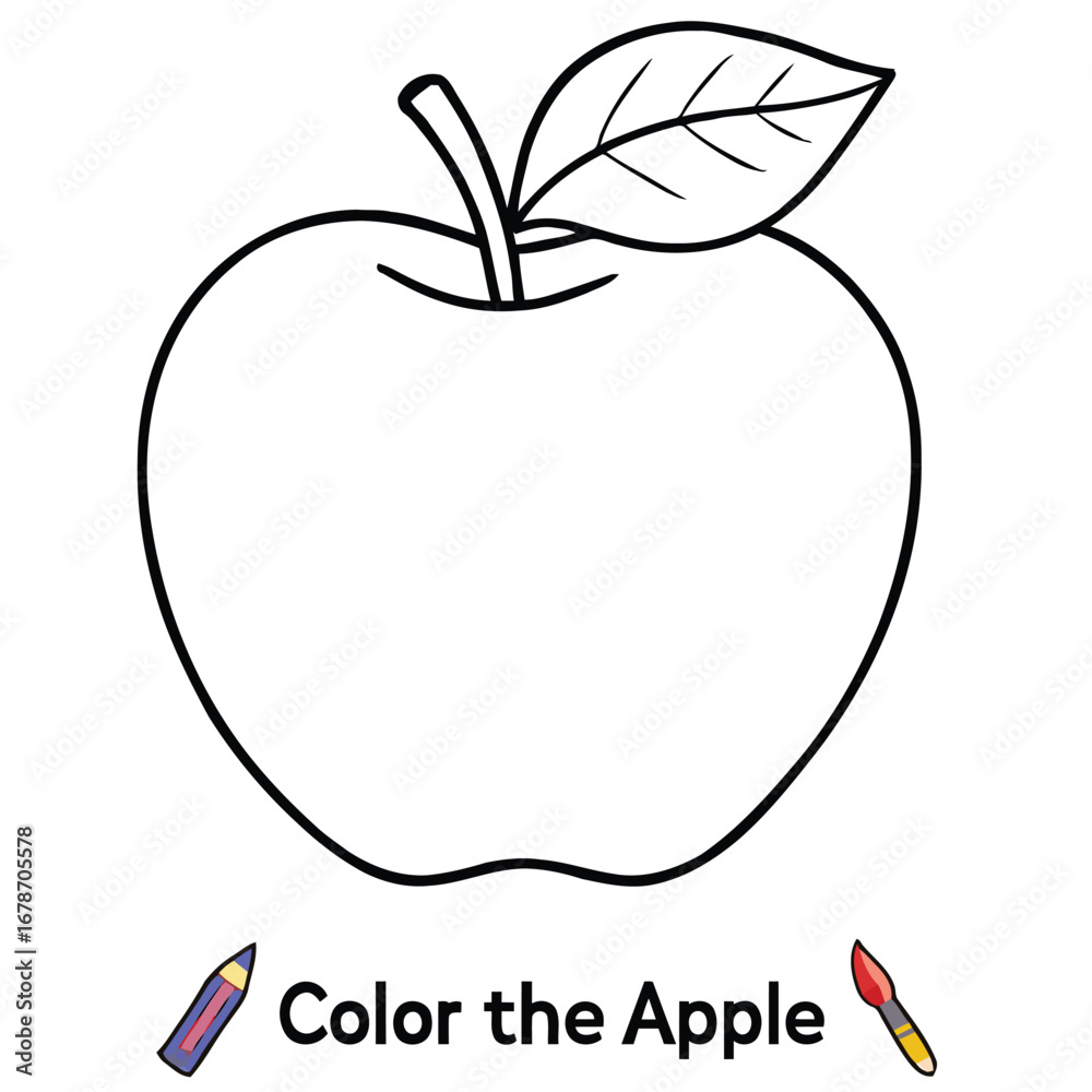 Blank apple illustration for kids to color, perfect for early learning ...