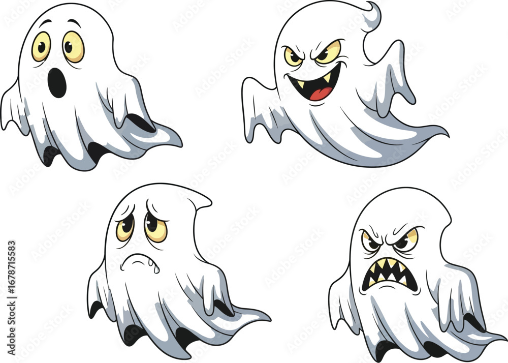 Four cartoon ghosts with different expressions, perfect for halloween ...