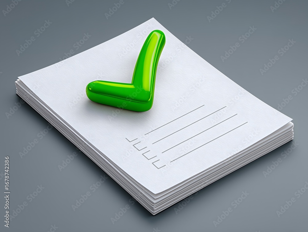 Green check mark validating checklist on documents Stock Photo | Adobe ...