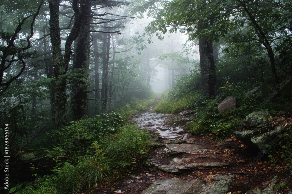North Carolina Trail. Foggy Hike Through Deep Gap Trail in North ...
