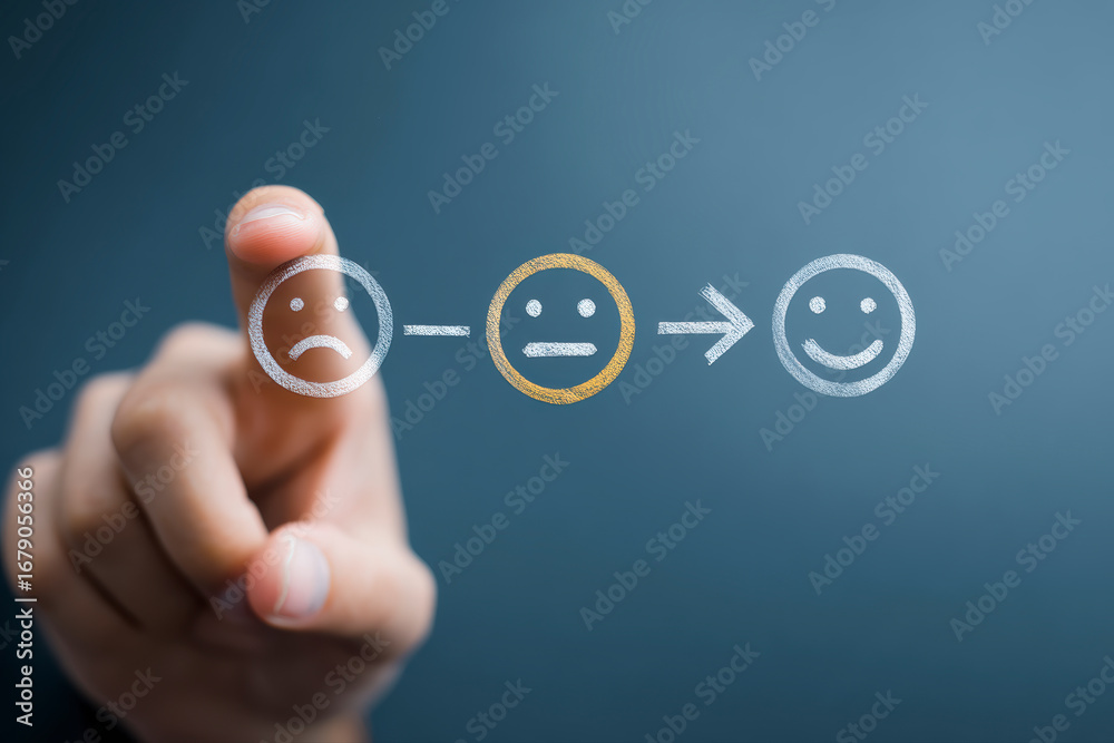 Progression of Emotional States: Finger pointing at changing from sad ...