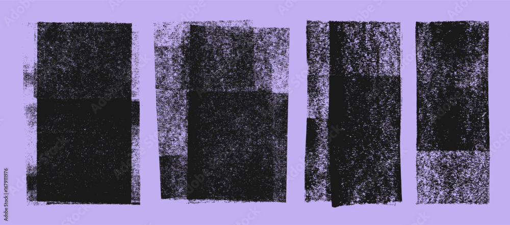 Linocut grunge stamp textures on purple background. Dust overlay ...