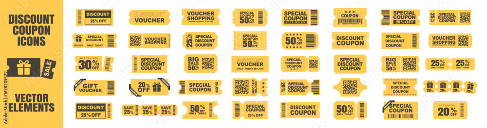 Coupon card set, gift vouchers and discount certificate. Promotion sale ...