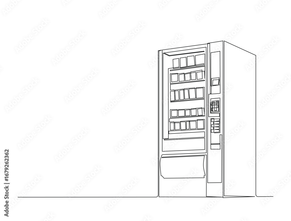 Continuous line art drawing of Snack and drink vending machine. Foof ...