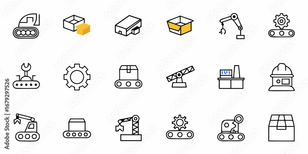Streamlined factory automation icons for modern industrial design ...