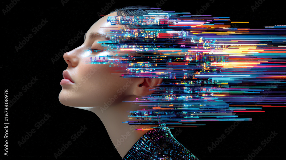 Colorful data streams forming human silhouette create mesmerizing ...