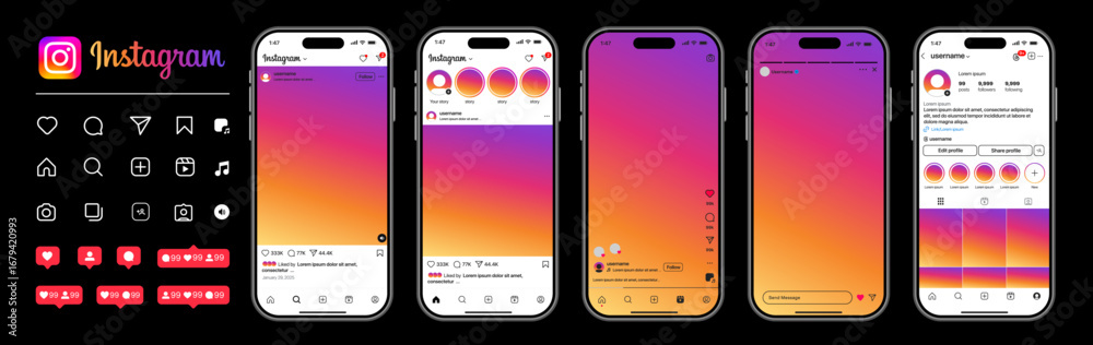 Instagram Reels Story Post mockup template with new grid layout, iPhone ...