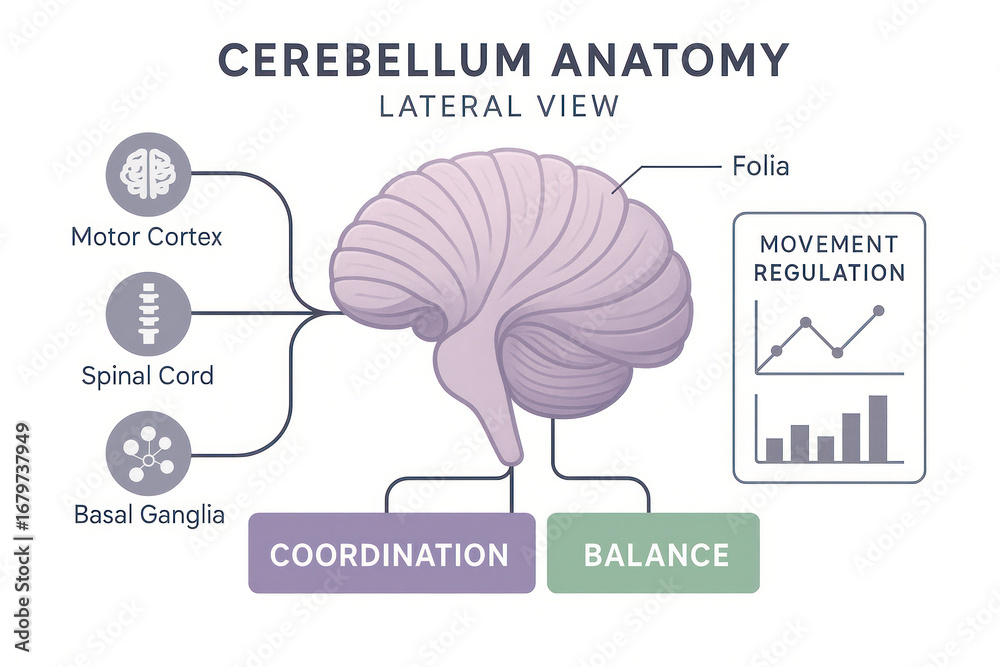 Cerebellum Anatomy Lateral View Illustration, Human Brain Function ...