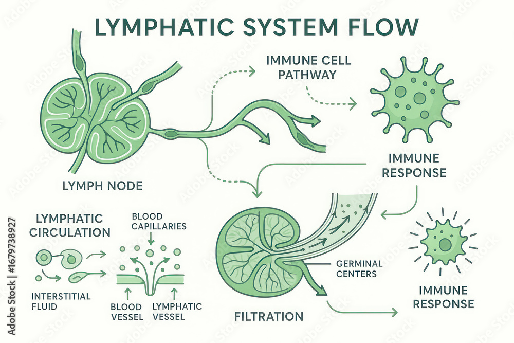 Lymphatic System Flow Diagram Illustration, Human Anatomy, Immune ...