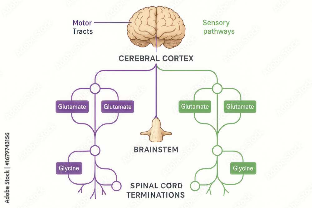 Brain Neural Pathways Illustration Showing Motor and Sensory Tracts ...