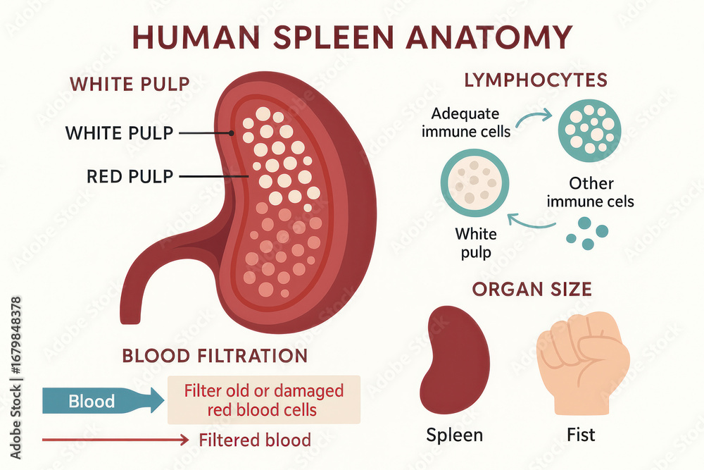 Human Spleen Anatomy: Illustration of Organ Structure, Functions, and ...