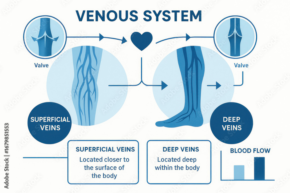 Venous System Diagram: Superficial vs. Deep Veins - Illustration Stock ...