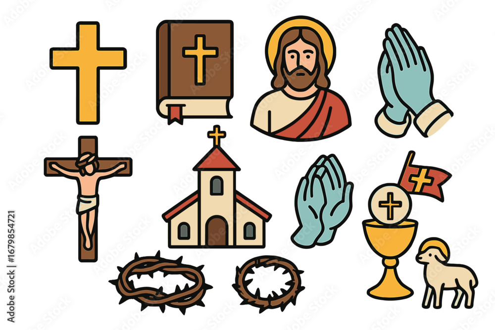 Christian symbols of faith and sacrifice, religious icons and imagery ...