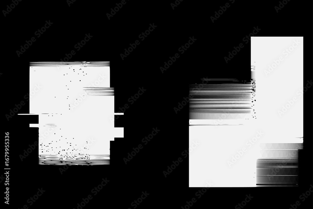 Retro monochrome bitmap glitch backgrounds with dithering effect, abstract 1-bit pixel art VHS ...
