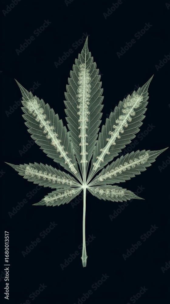 X-ray Image of Marijuana Leaf with Bones Displayed Stock Illustration ...