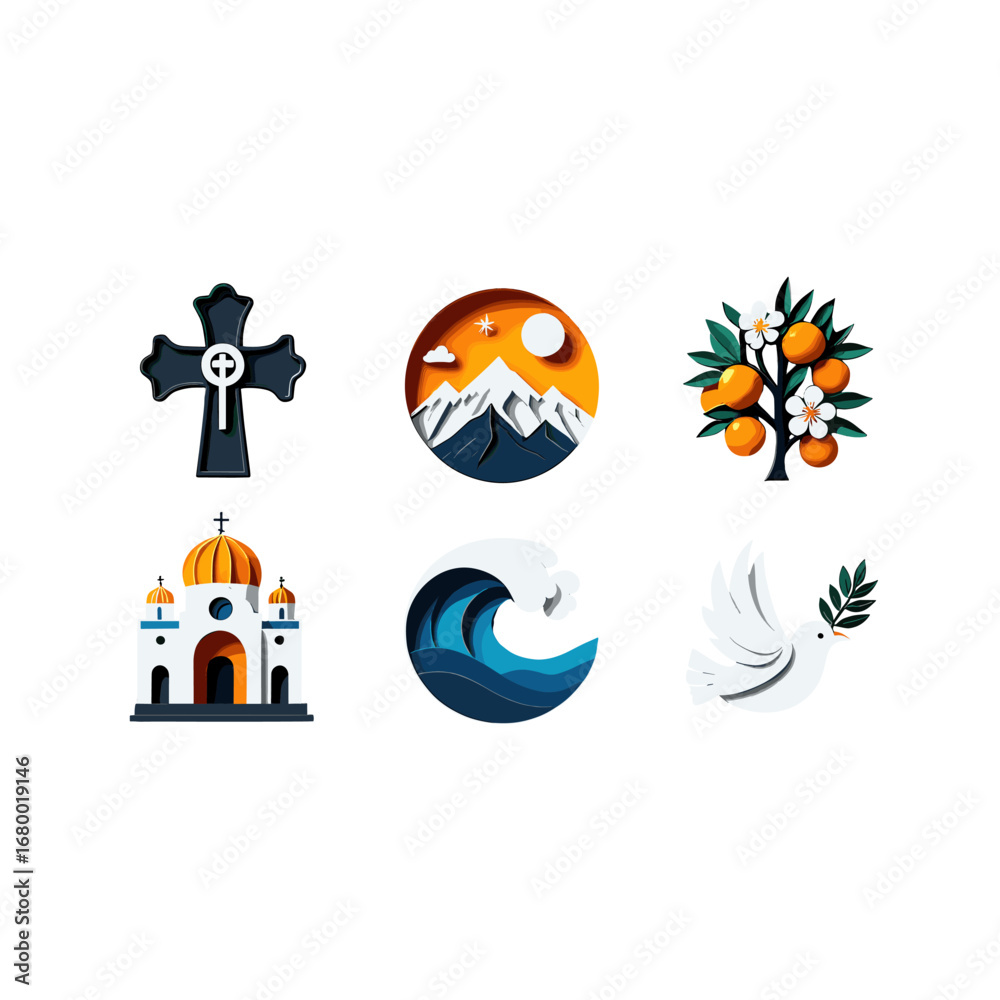 Religious Symbols Faith Hope Peace Nature Love Joy Elements Isolated on ...