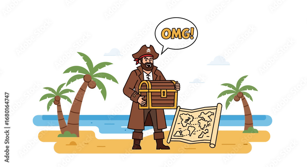 Cartoon Pirate Frustration After Misplacing Treasure, Map and ...