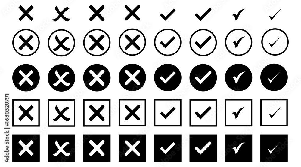 check mark and cross mark icon set for true or false, acccepted or ...