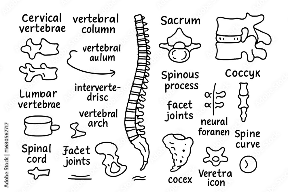 Spinal Column Doodle. Hand-drawn doodle illustration vertebral column ...