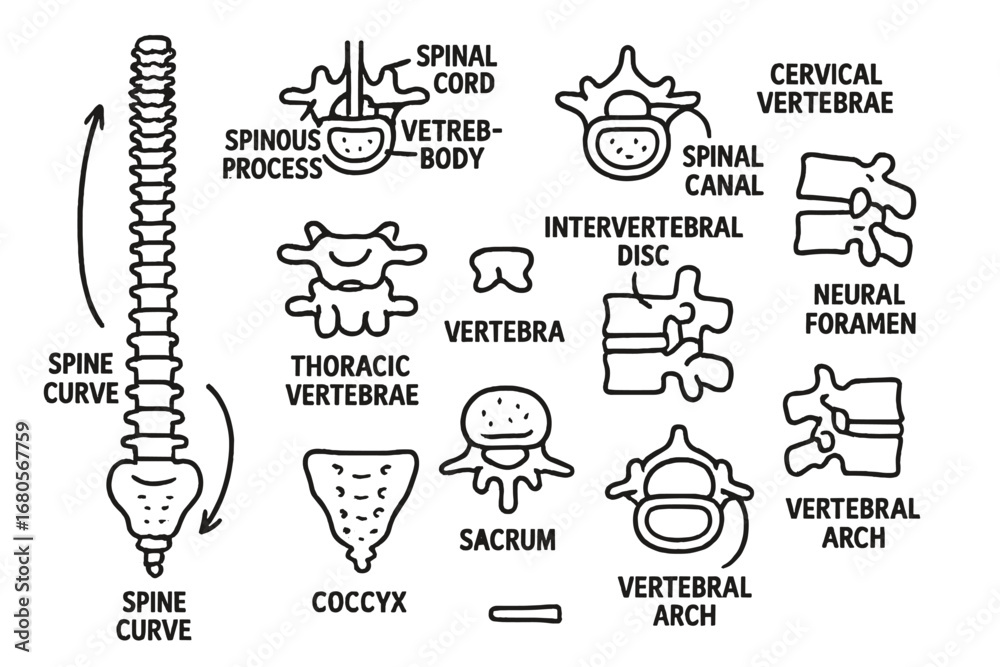 Spinal Column Doodle. Hand-drawn doodle illustration vertebral column ...
