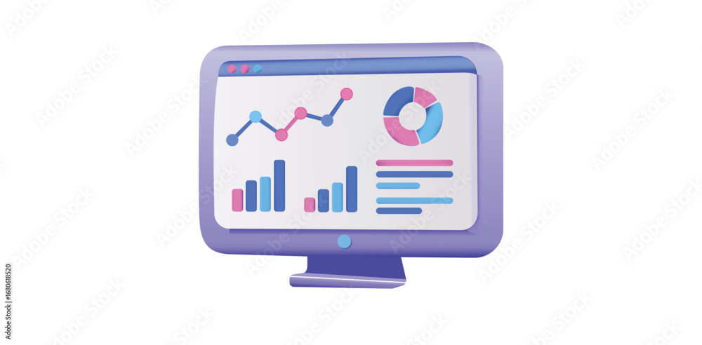 analytics,data,report 3d monitor screen illustration showing business ...