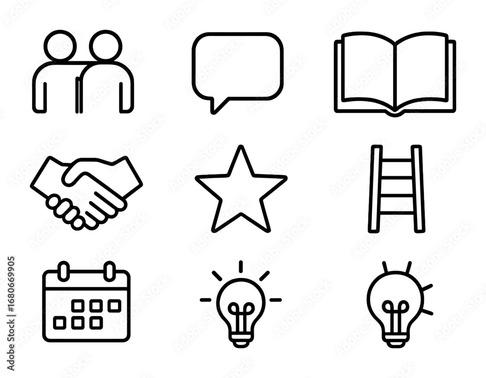 Peer Mentorship Icons. Outline icon set of peer mentorship: two people ...