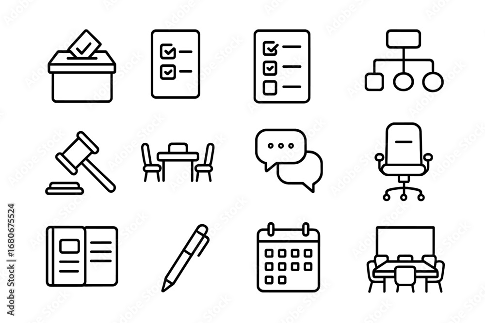 School Decision Icons. Outline icon set of school decision making ...