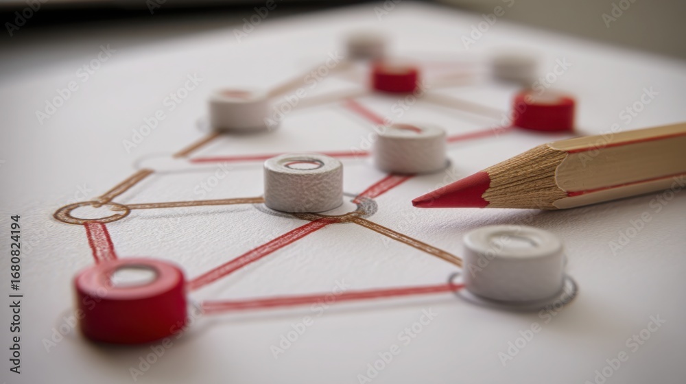 Pencil and paper with flowchart path representing system design and ...