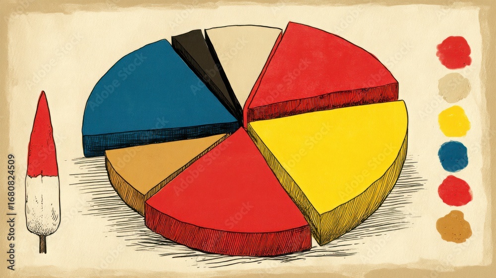 Innovative pie chart formed from circuit lines with a knife ...