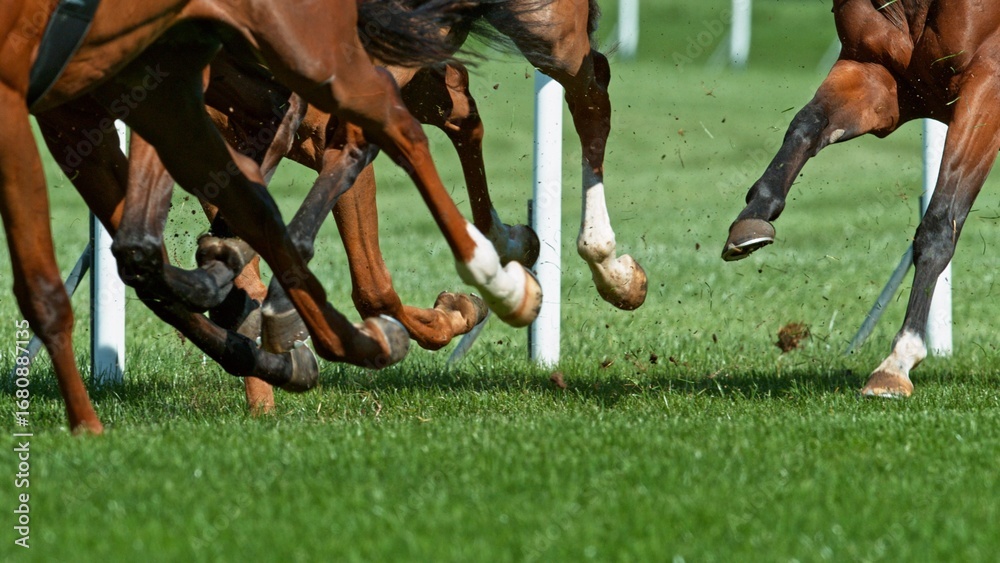 Horse racing outdoor derby in detail of horses legs. Outdoor sport and ...