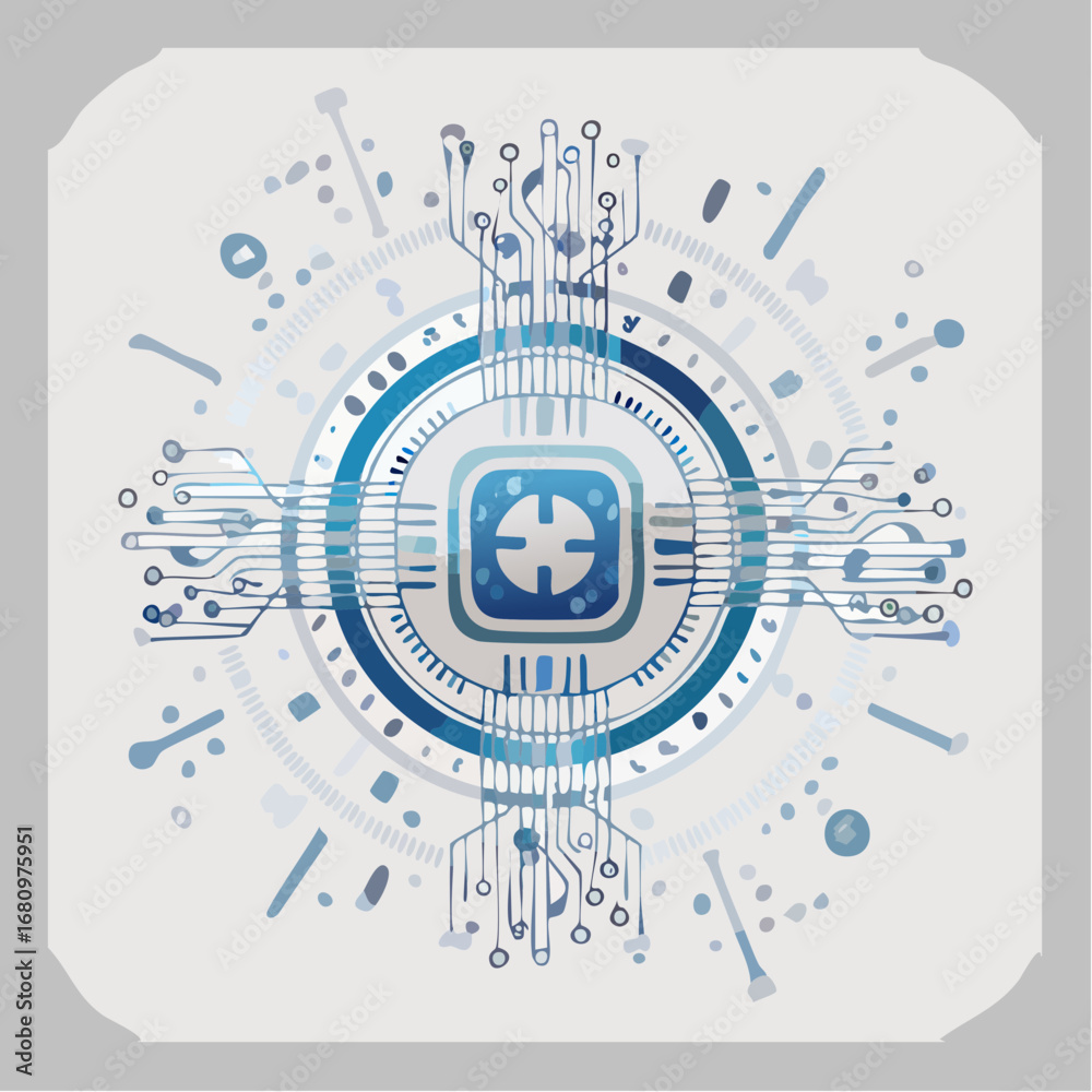 Symmetrical cybernetic circular design featuring a high-tech processor ...