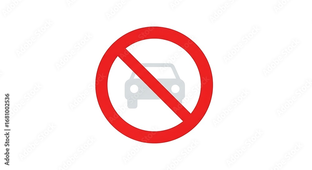 No cars allowed symbol in bright red and gray for traffic safety ...