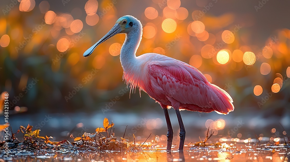 Roseate Spoonbill Standing on One Leg, Full Body Shot, Hyper-Realistic ...
