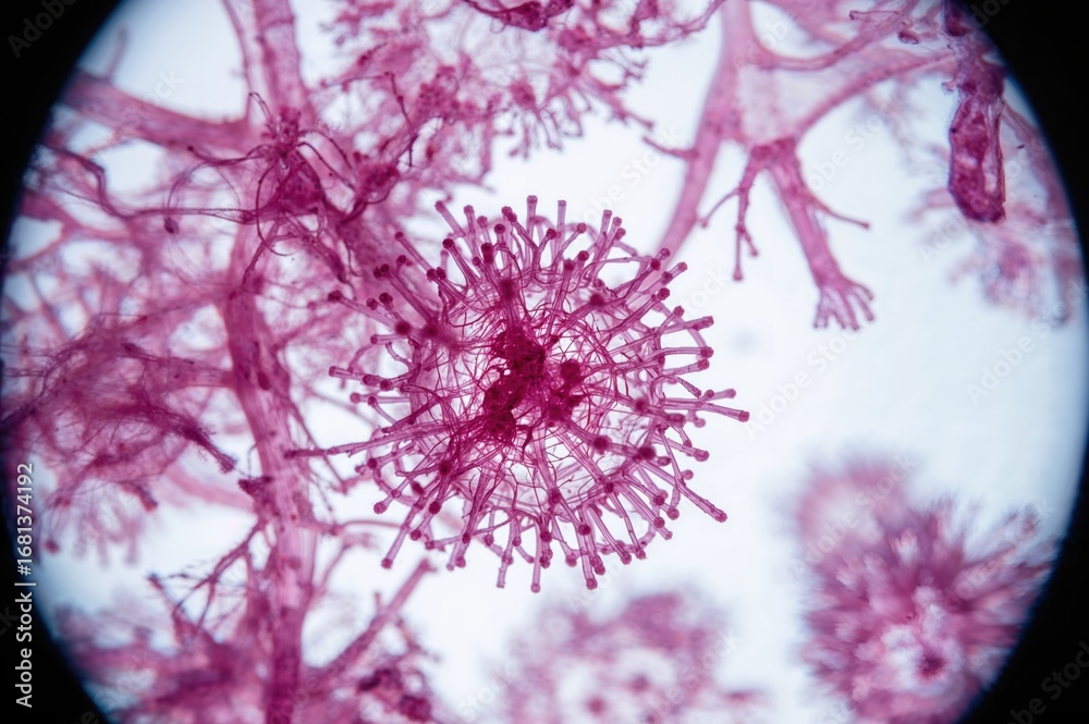 Microscopic view of a pink sample Stock Photo | Adobe Stock