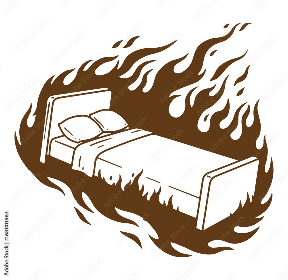 Burning bed cartoon illustration depicting intense emotion and ...