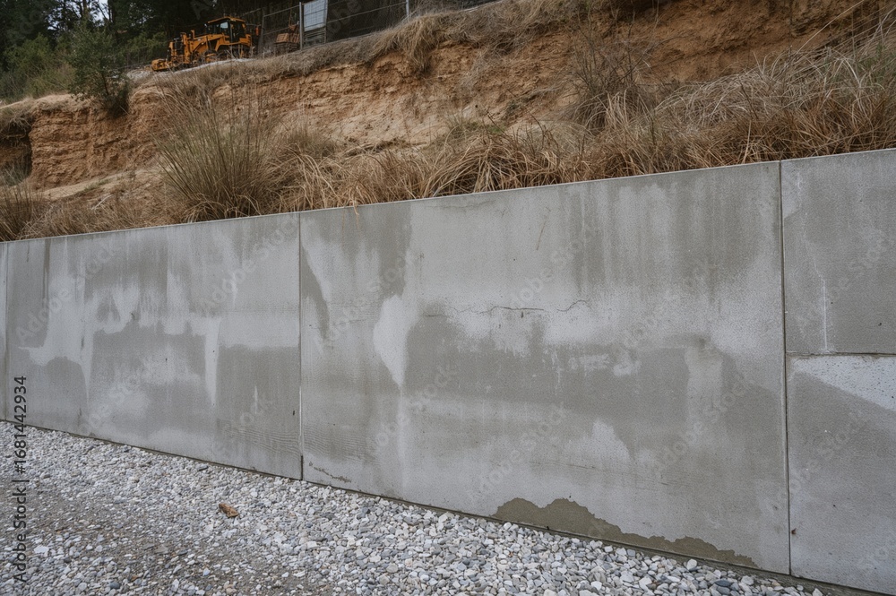 Engineering measures to prevent landslide damage. A concrete barrier ...