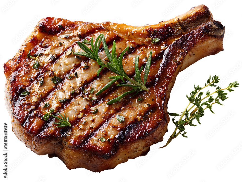 Grilled Pork Chop with Rosemary and Thyme meat bone-in isolated on a ...
